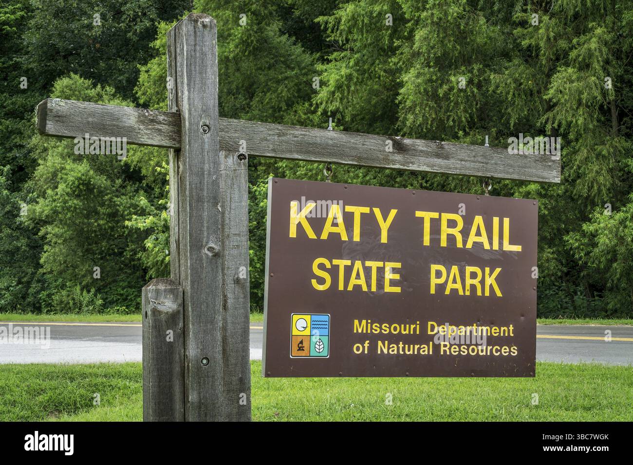 KLONDIKE PARK MO, USA - AUGUST 1 2015: Welcome sign for Katy Trail State Park. The park is the ...