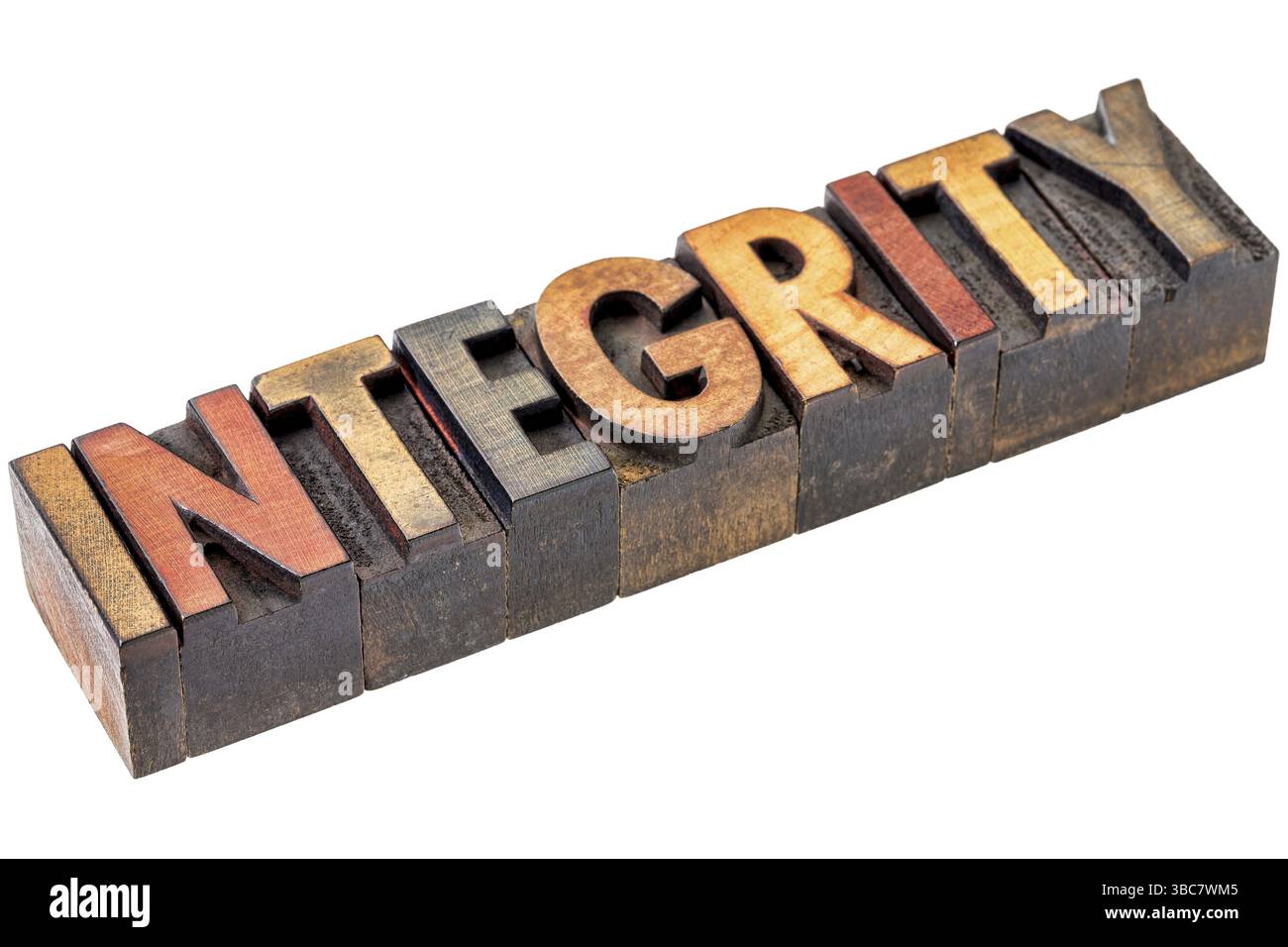 Integrity word abstract - an isolated banner in vintage letterpress ...