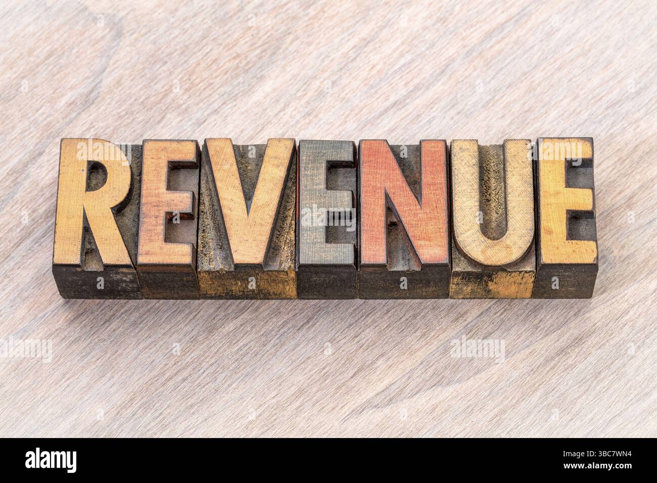 Revenue word abstract in vintage letterpress wood type printing blocks ...