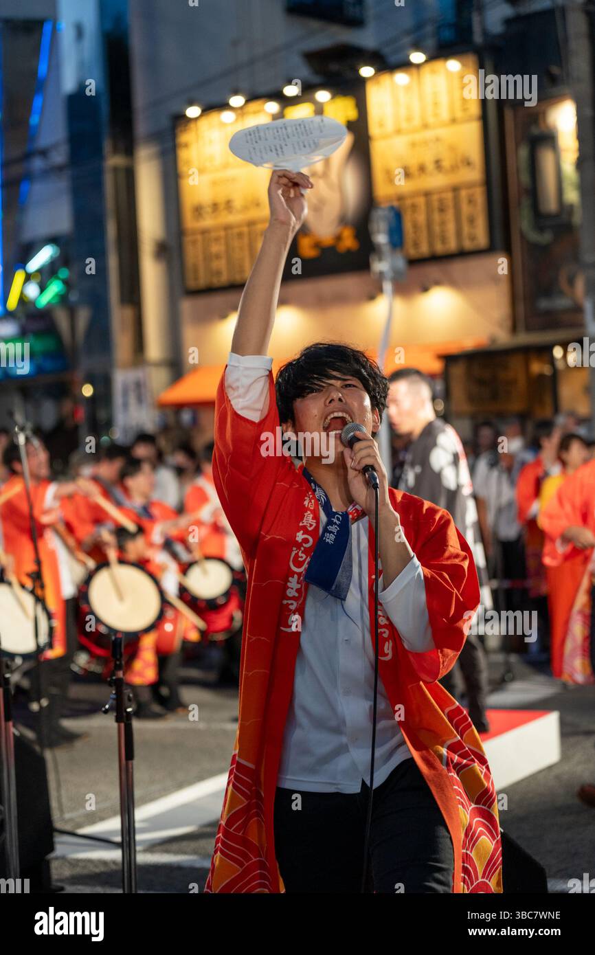 Fukushima, Japan - August 3 2024 : Festival musicians, Matsuri Bayashi ...