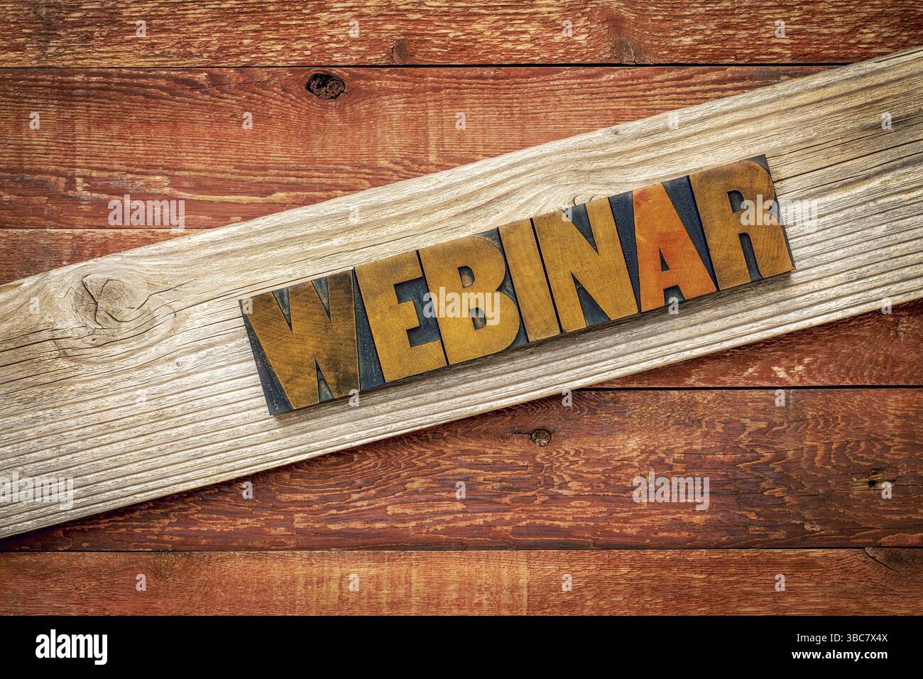 Webinar rustic sign - letterpress wood type over grained cedar plank ...