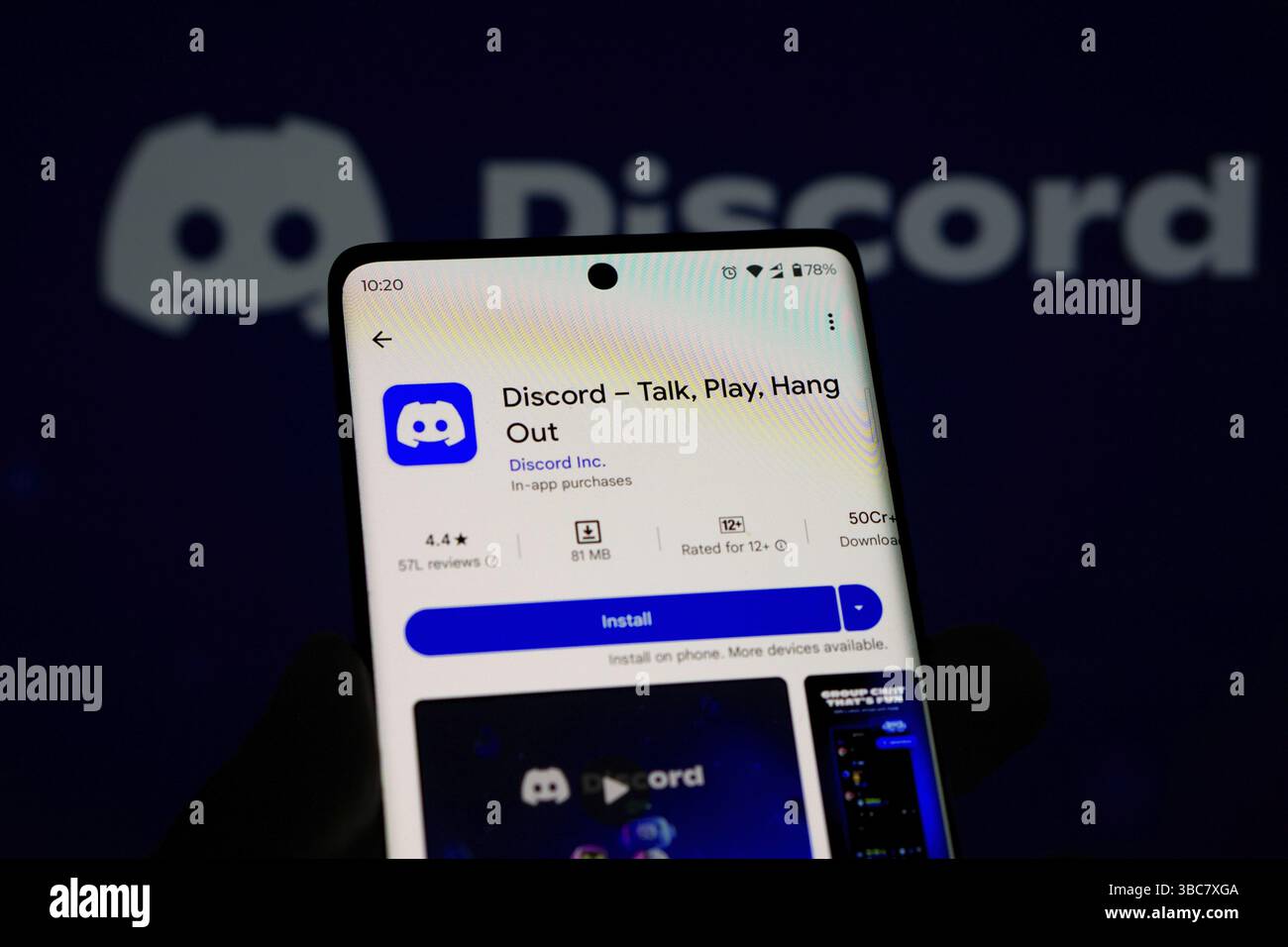 Discord app screen displayed for download on Play Store Stock Photo - Alamy