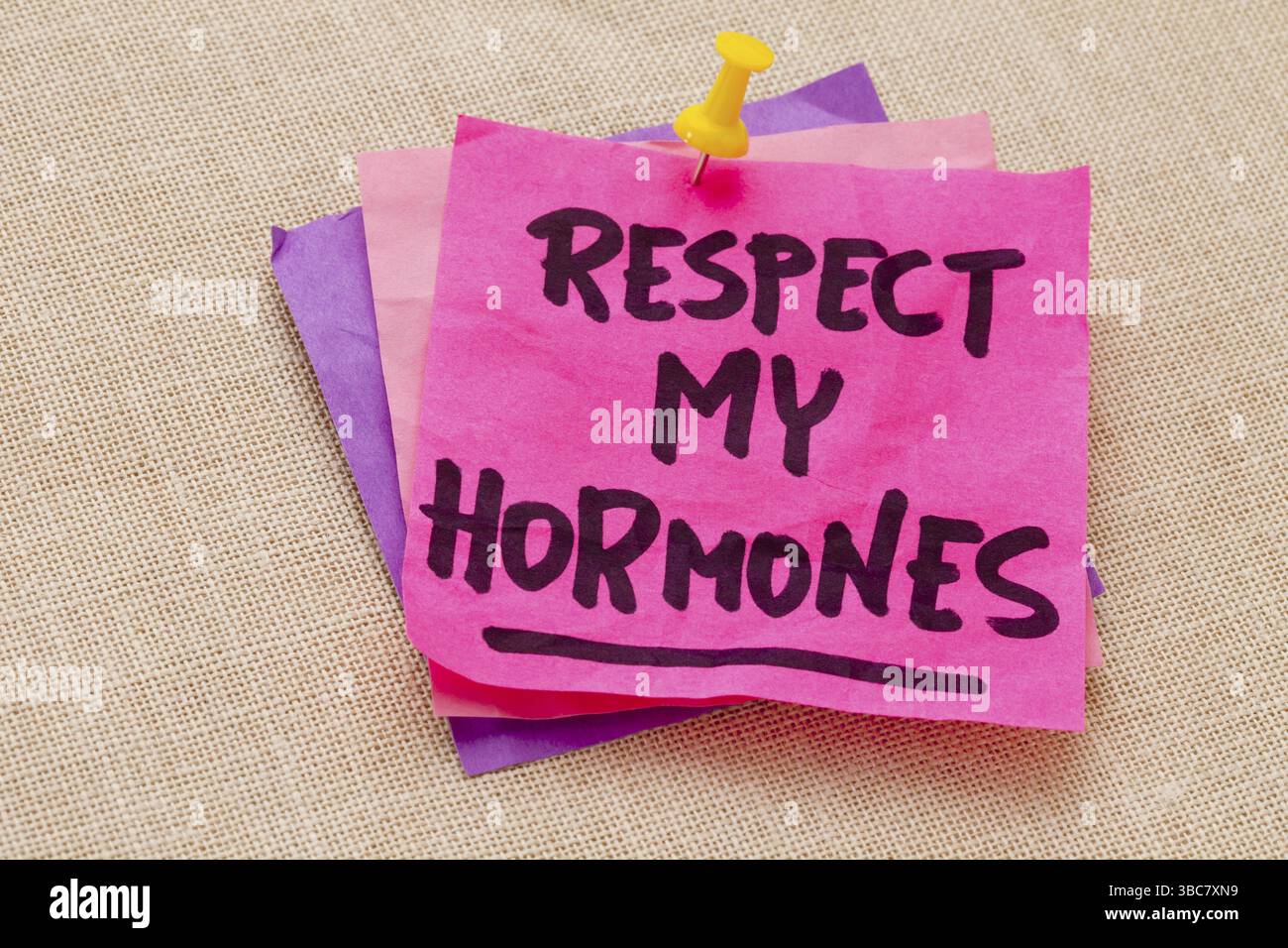 Respect my hormones -humourous warning - handwriting on a purple sticky ...