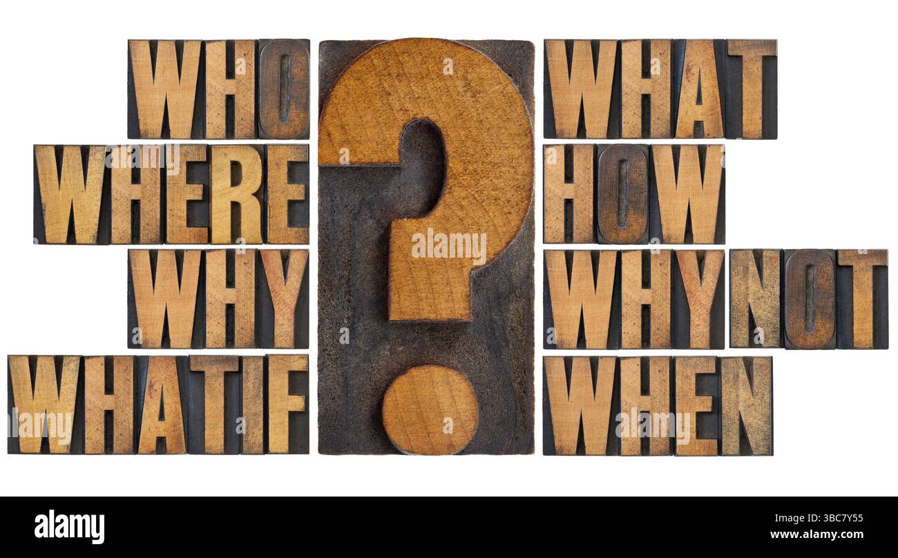 Brainstorming or decision making concept - who, what, where, when, why ...