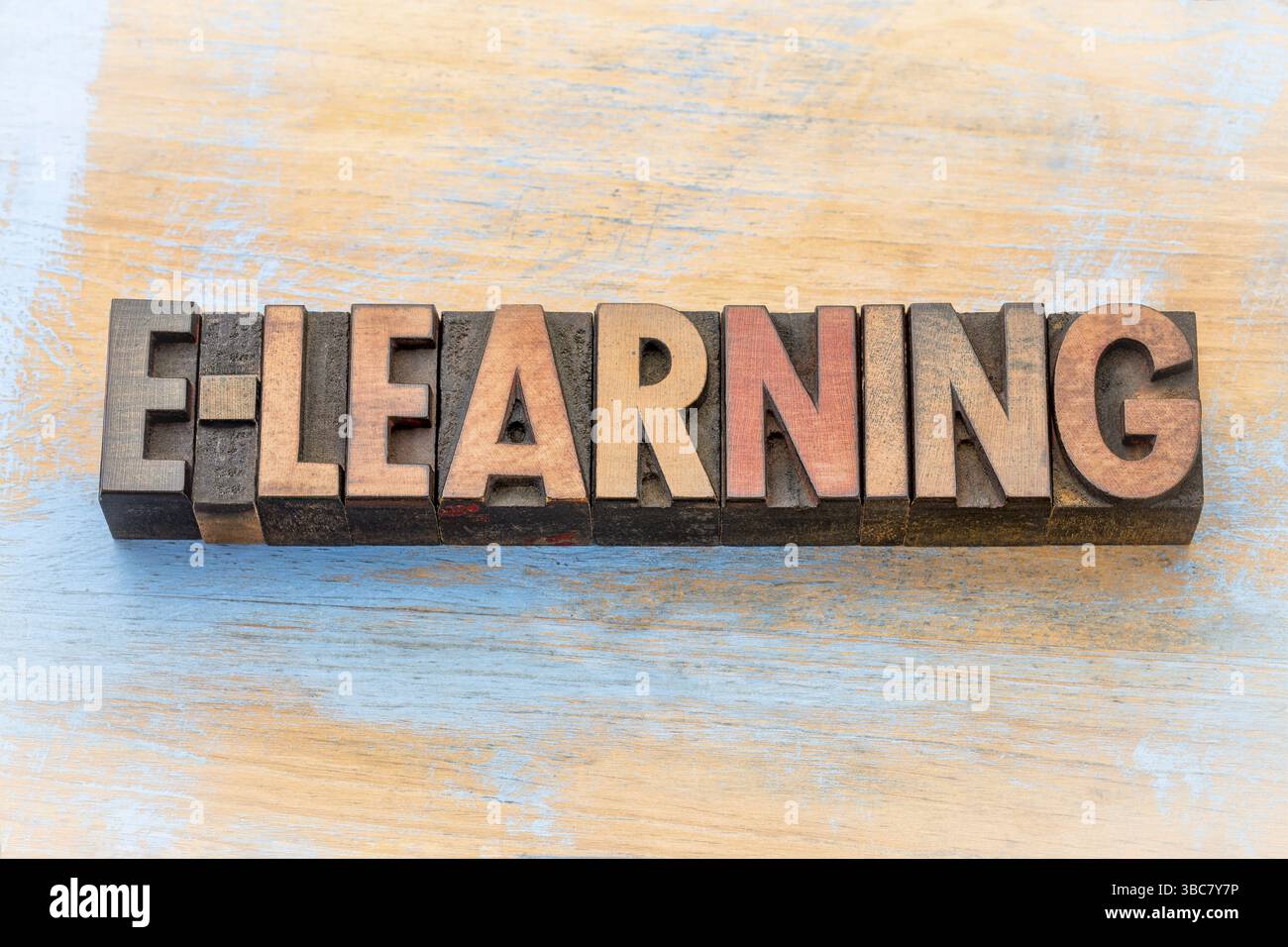 E-learning word abstract in vintage letterpress printing blocks Stock ...