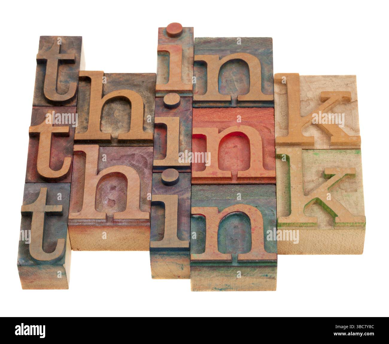 Think word abstract in vintage wooden letterrpress printing blocks ...