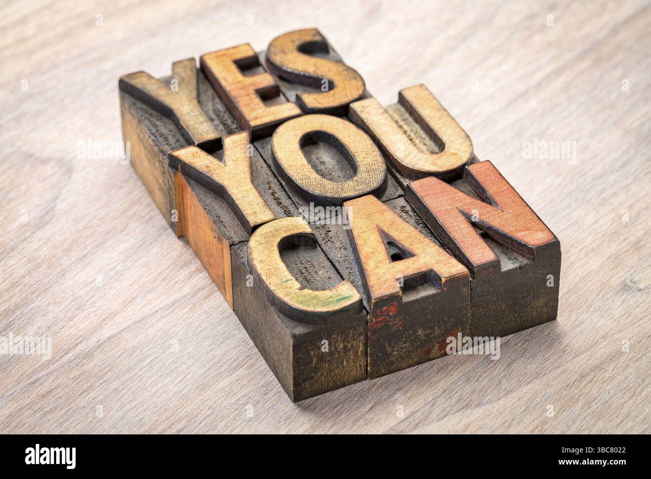 Yes, you can - motivational quote abstract in vintage letterpress wood ...