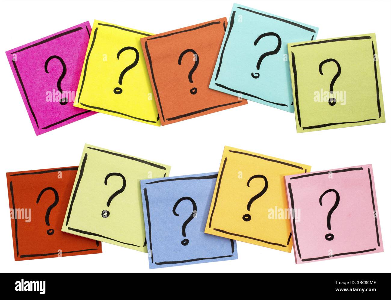 Question mark abstract - handwriting in black ink on isolated rows of ...