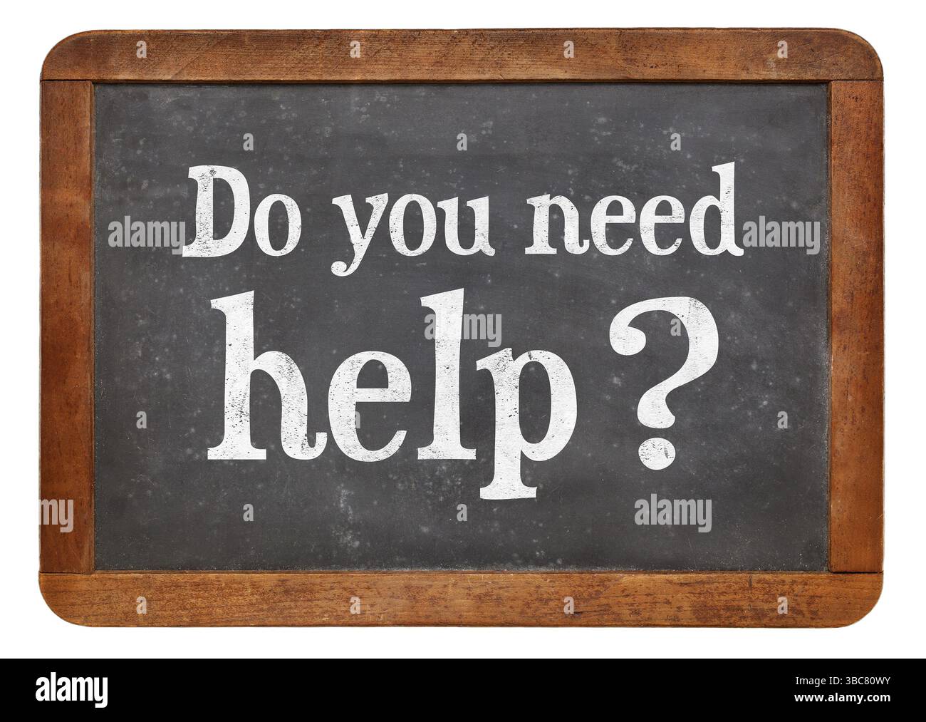 Do you need help? White chalk text on a vintage slate blackboard Stock ...