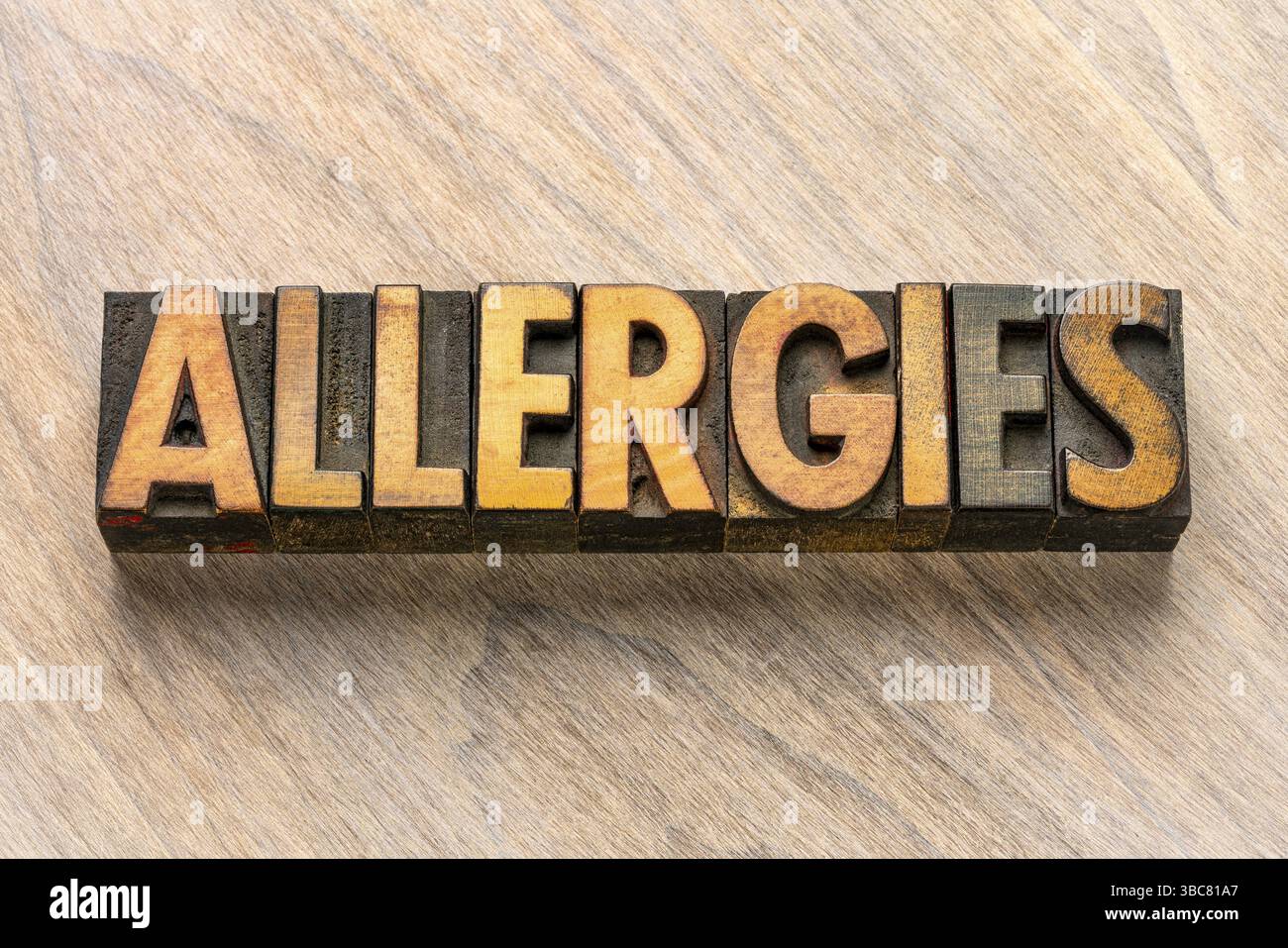 Allergies - word abstract in vintage wood letterpress printing blocks ...