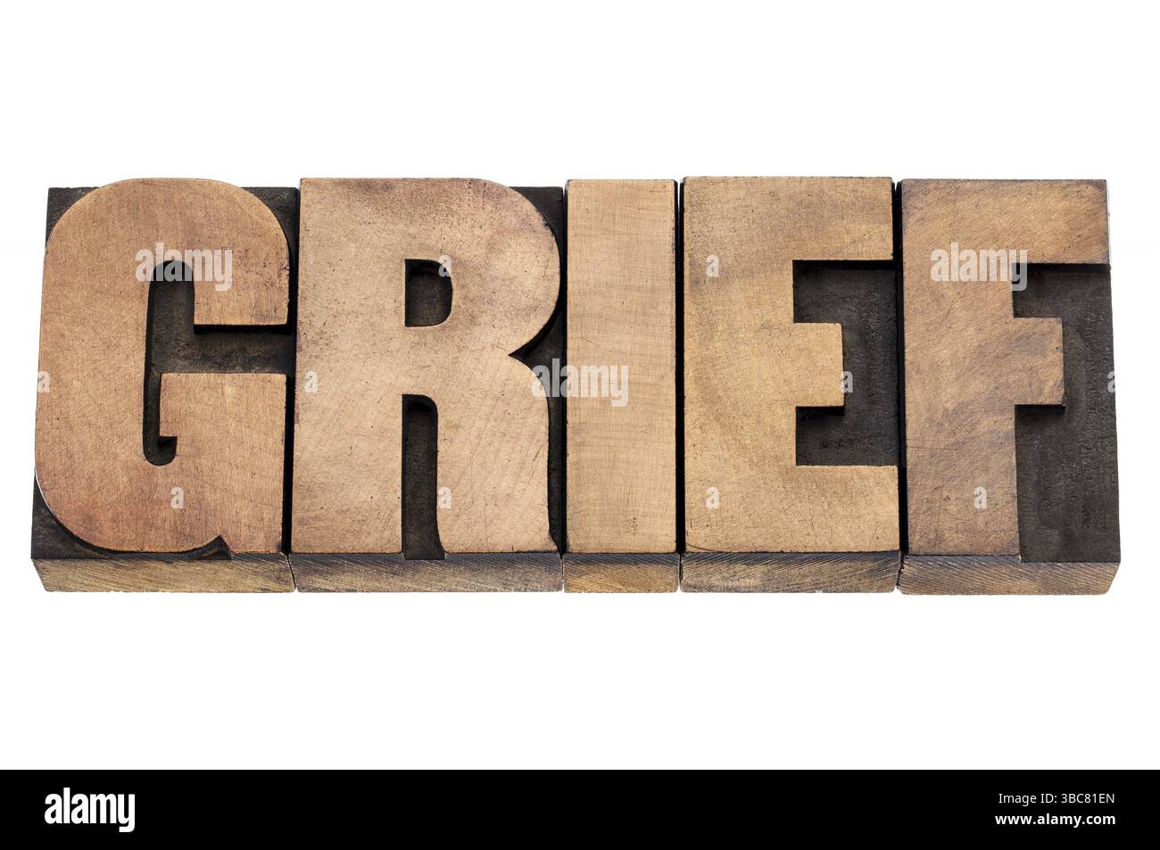 Grief word - isolated text in vintage letterpress wood type Stock Photo ...