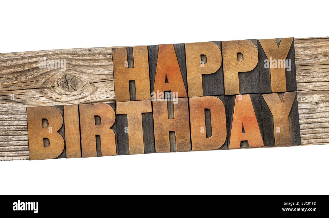 Happy Birthday greeting card - text in letterpress wood type printing ...