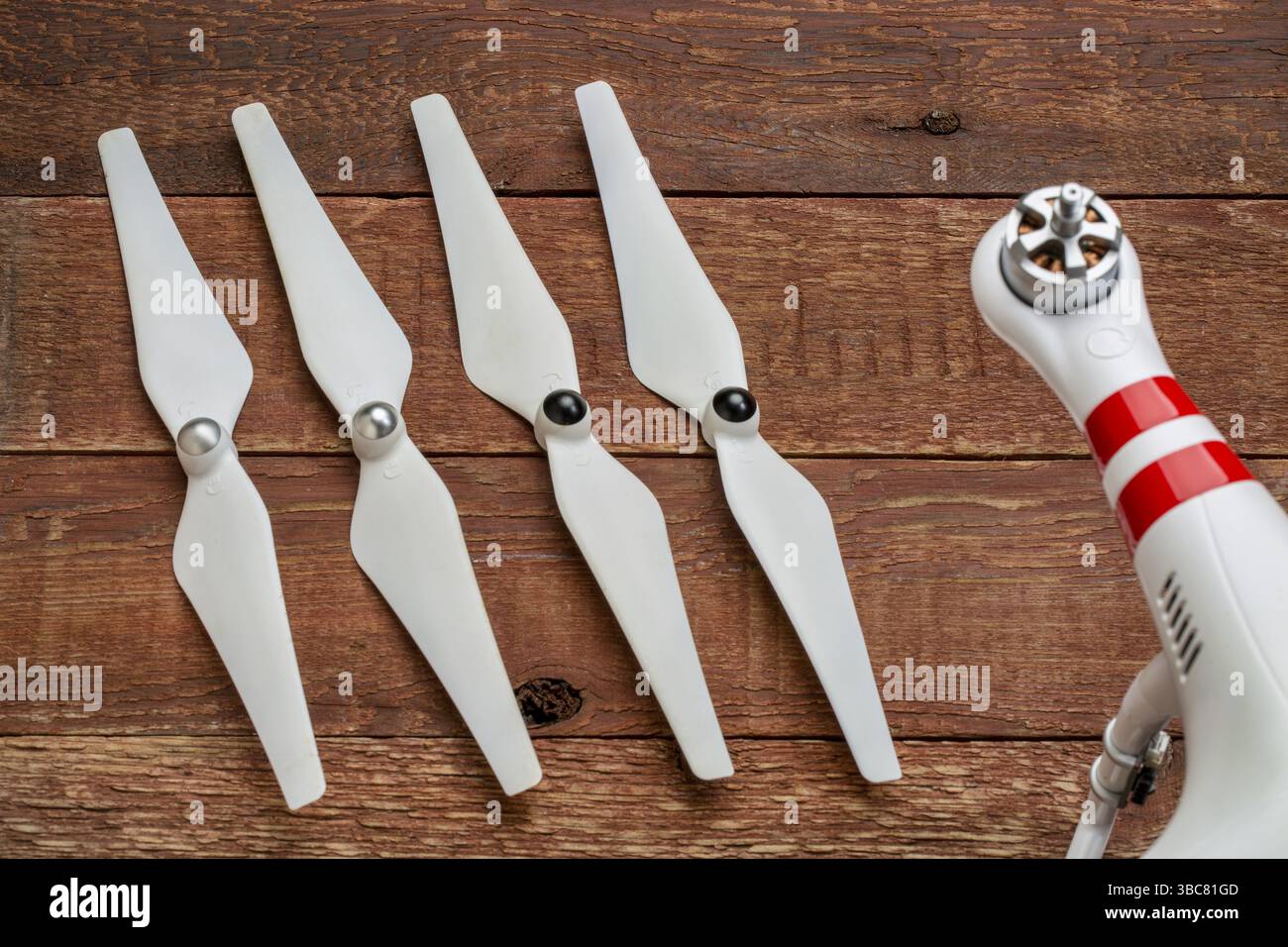 A set of plastic, flexible propellers for a small drone (quadcopter ...