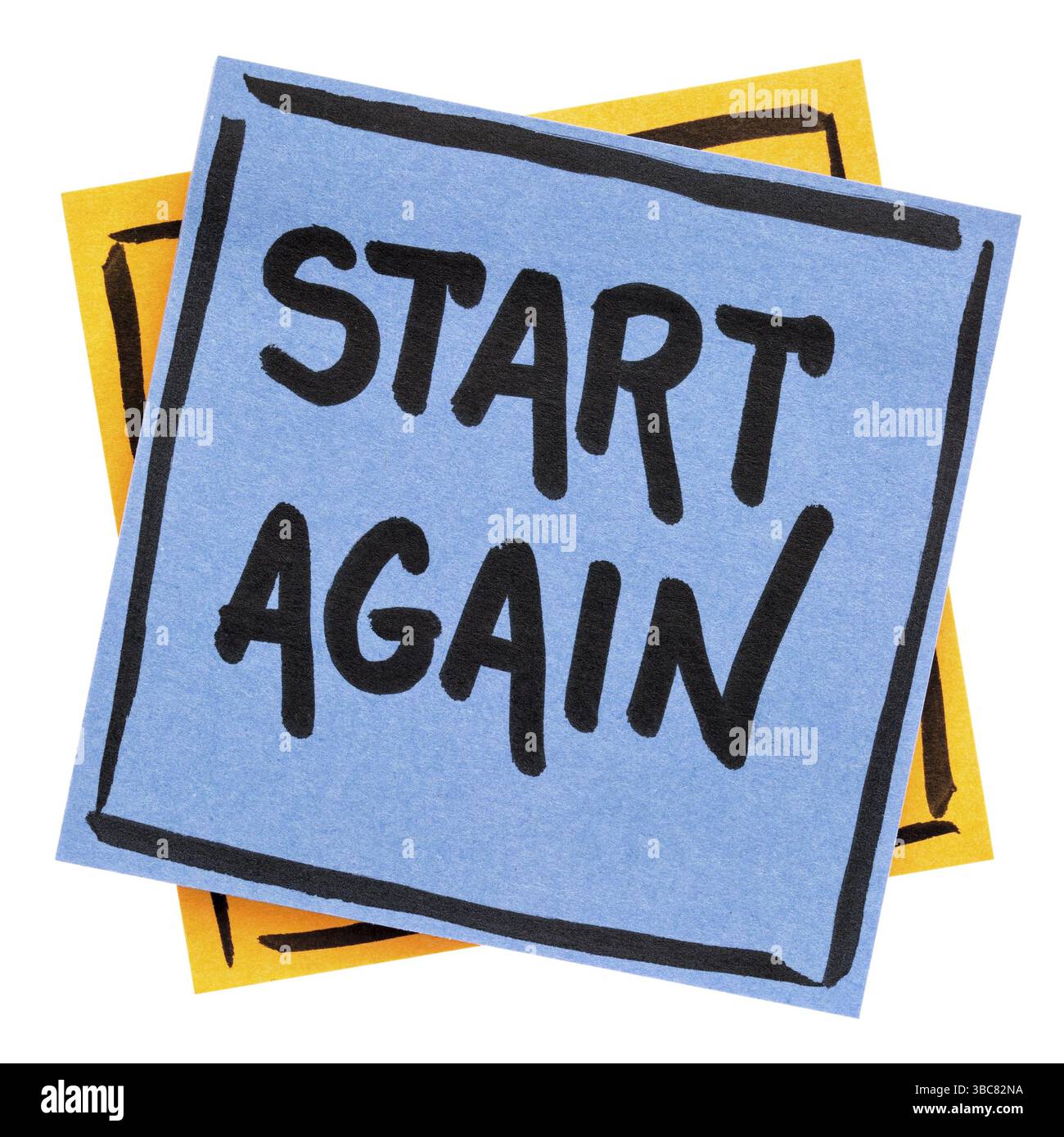 Start again motivational reminder - handwriting in black ink on an ...