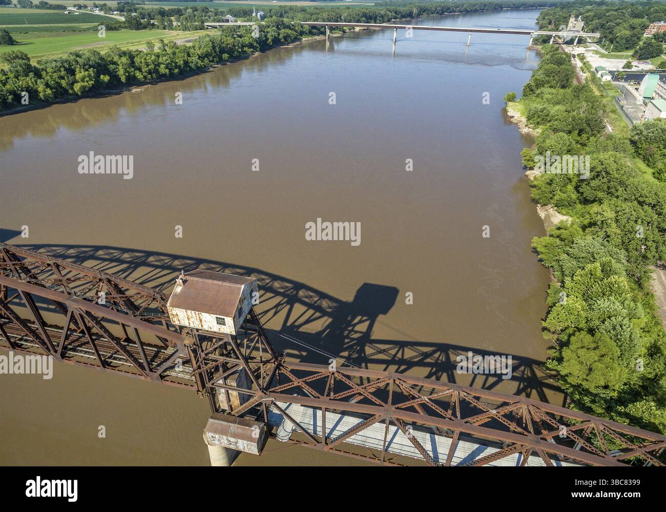 Historic railroad Katy Bridge over Missouri River at Boonville with a ...