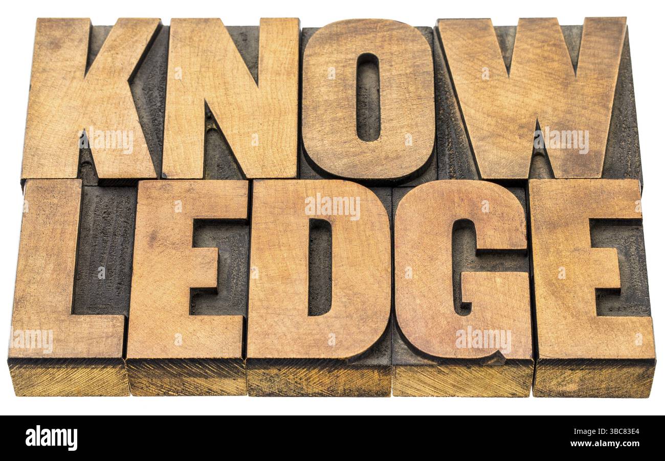 Knowledge word abstract in wood type isolated on white Stock Photo - Alamy