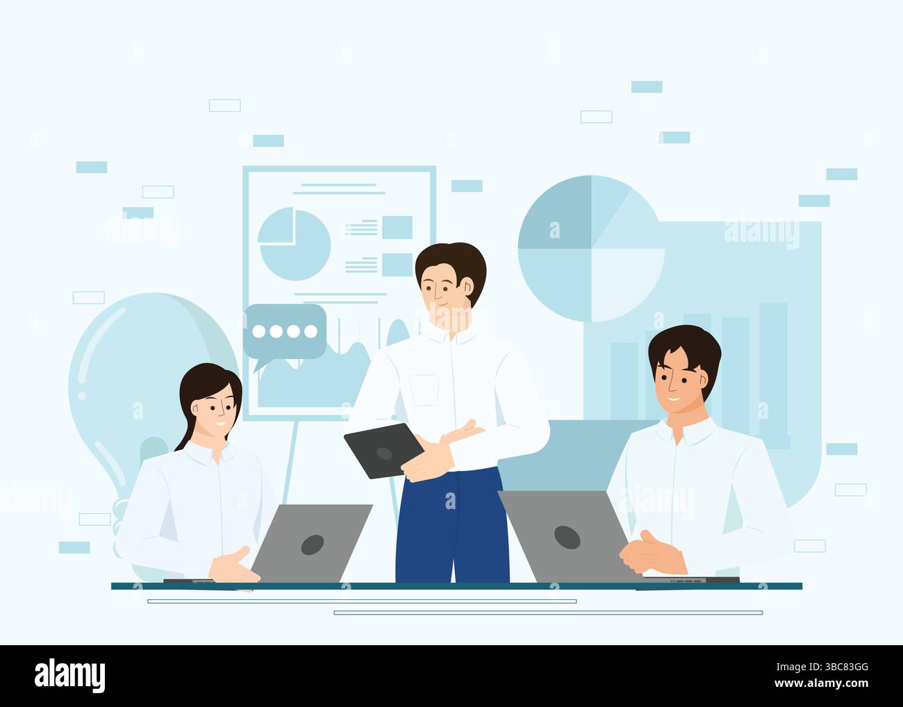 B2B team meeting with professionals discussing strategies. Vector ...