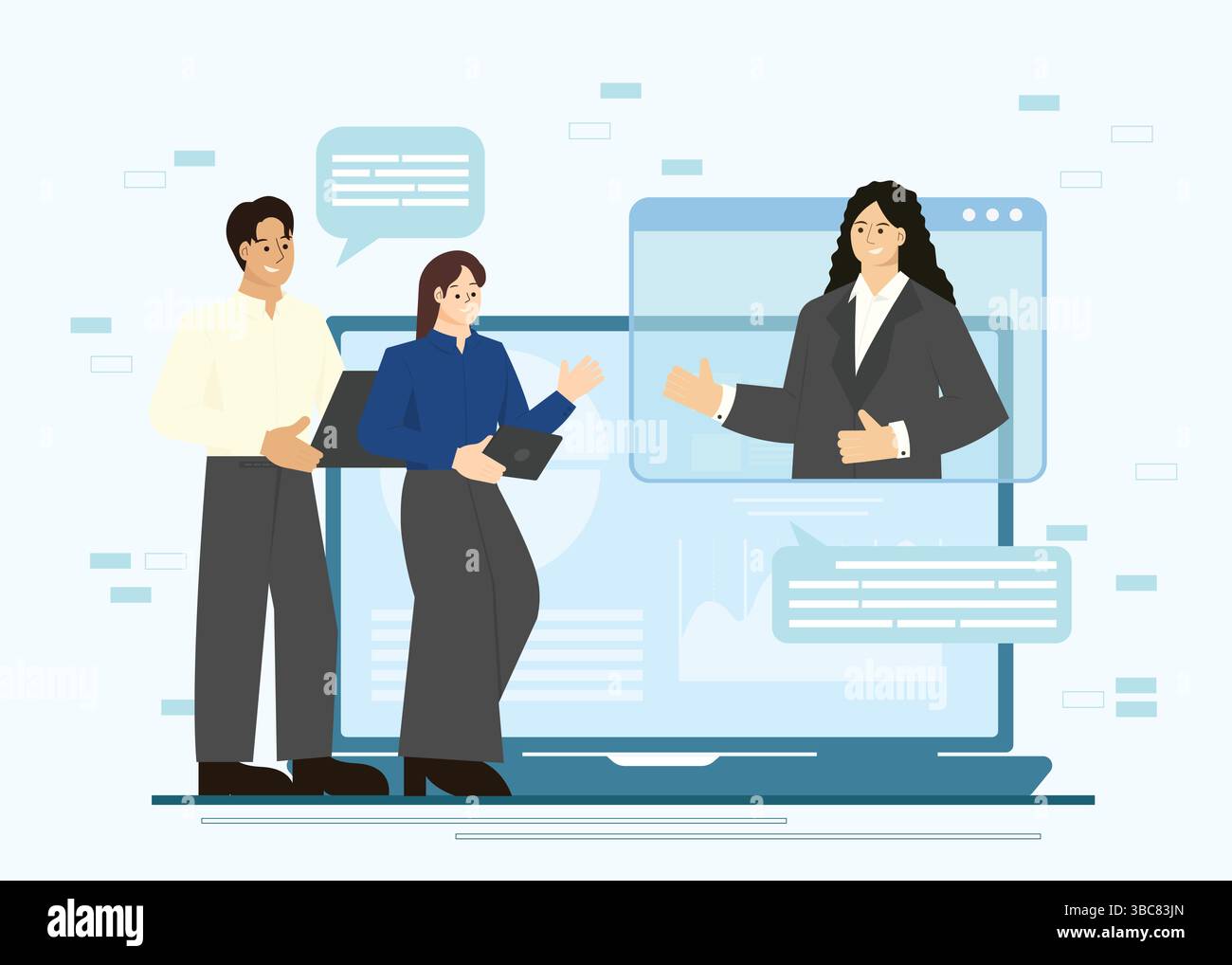 B2B remote meeting with digital communication tools. Vector ...