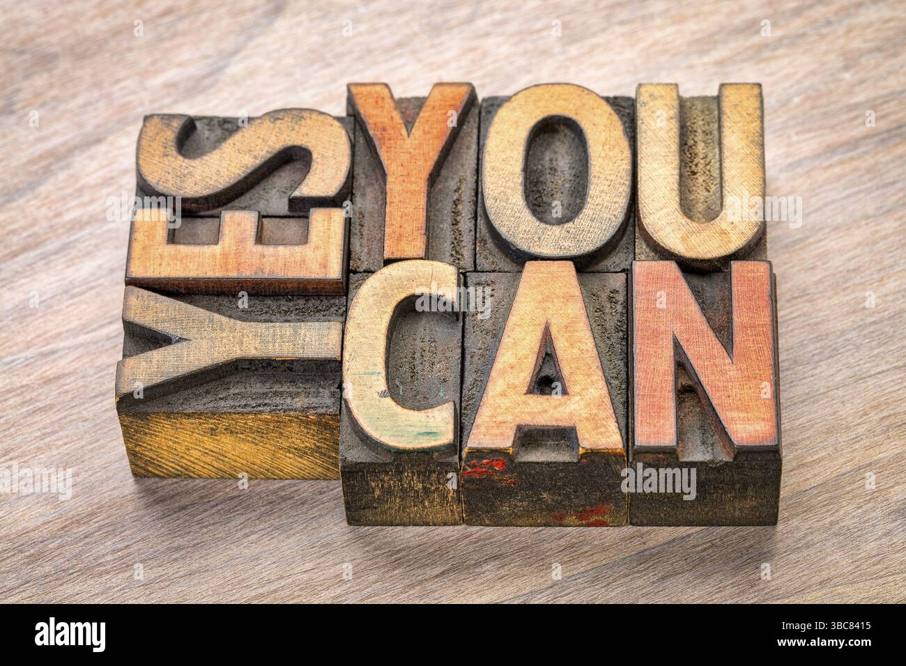 Yes, you can - motivational word abstract in vintage letterpress wood ...