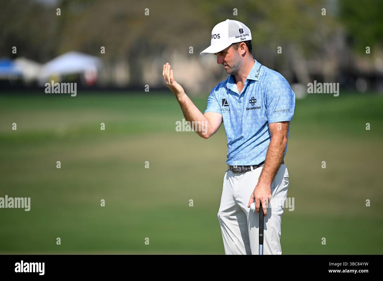 Denny McCarthy lines up his putt on the fifth green during the final ...