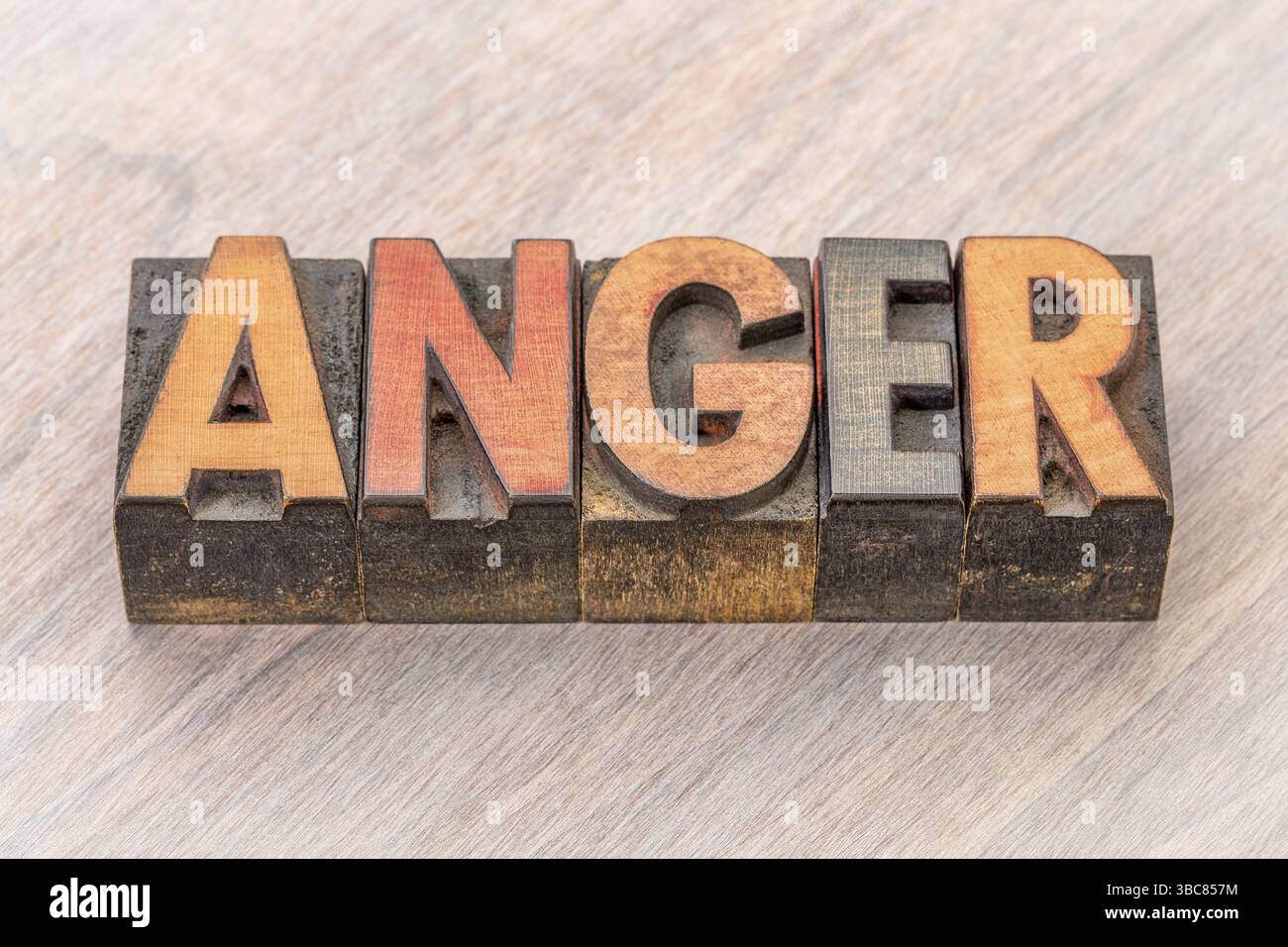 Anger word abstract in vintage letterpress wood type blocks Stock Photo ...