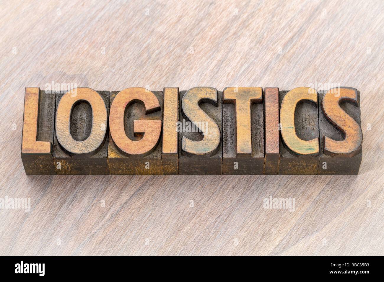 Logistics word abstract in vintage letterpress wood type printing ...