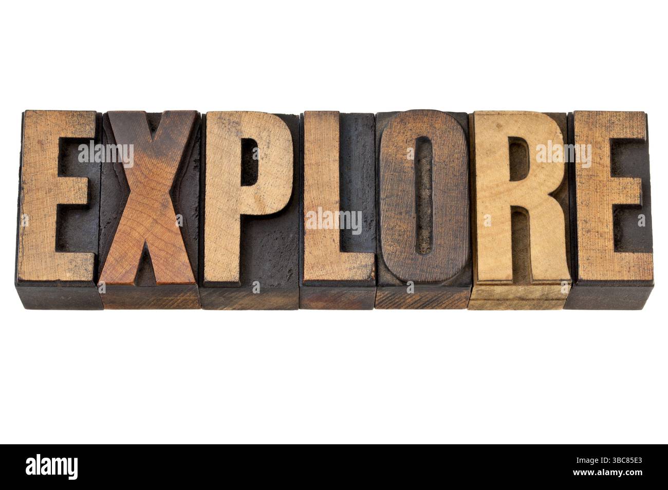 Explore - isolated word in vintage letterpress wood type Stock Photo ...