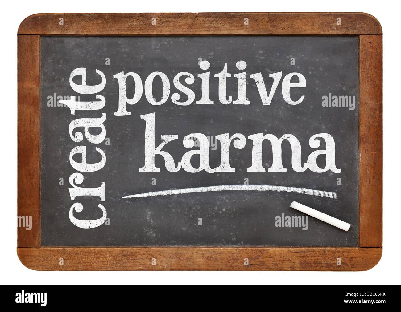 Create positive karma - motivational text on a vintage slate blackboard ...