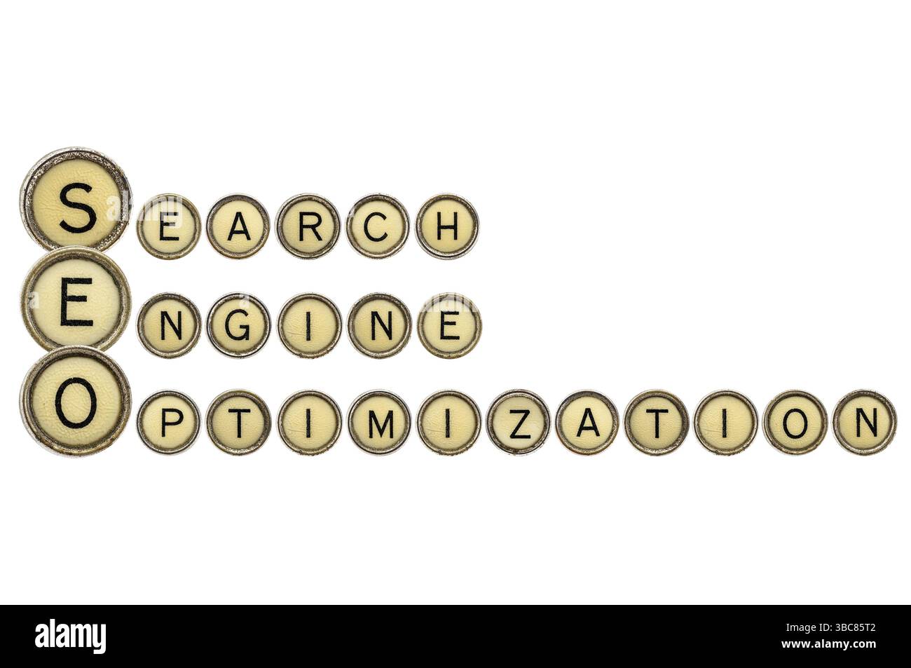 SEO (search engine optimization) acronym explained with old typewriter ...