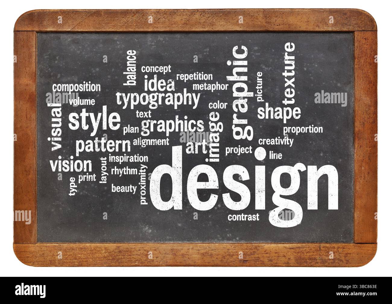 Graphic design word cloud on a vintage slated blackboard Stock Photo ...