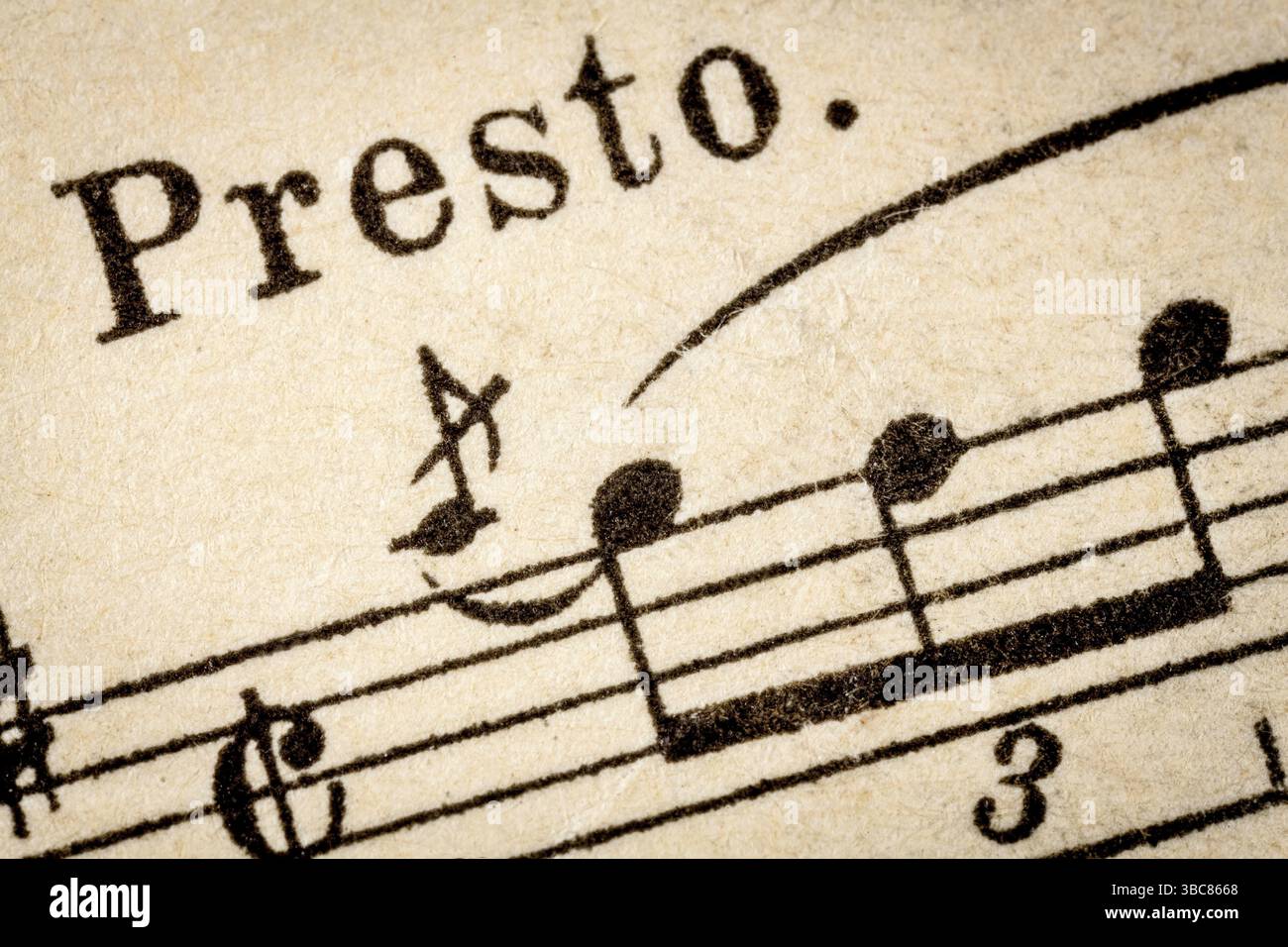 Presto - extremely fast music tempo - macro detail from vintage sheet ...