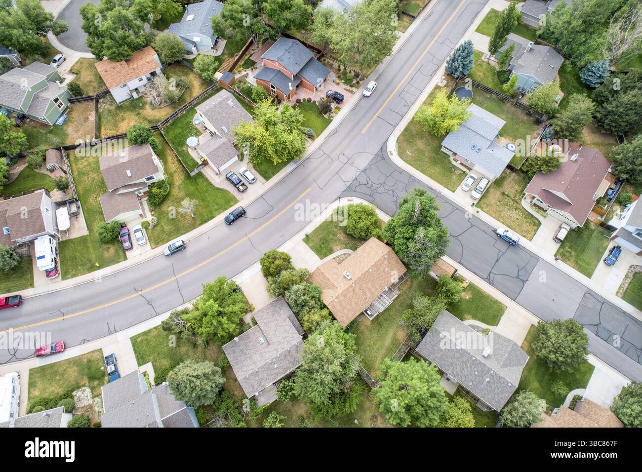 Fort Collins, CO, USA - July 19, 2018:: Aerial view of a typical ...