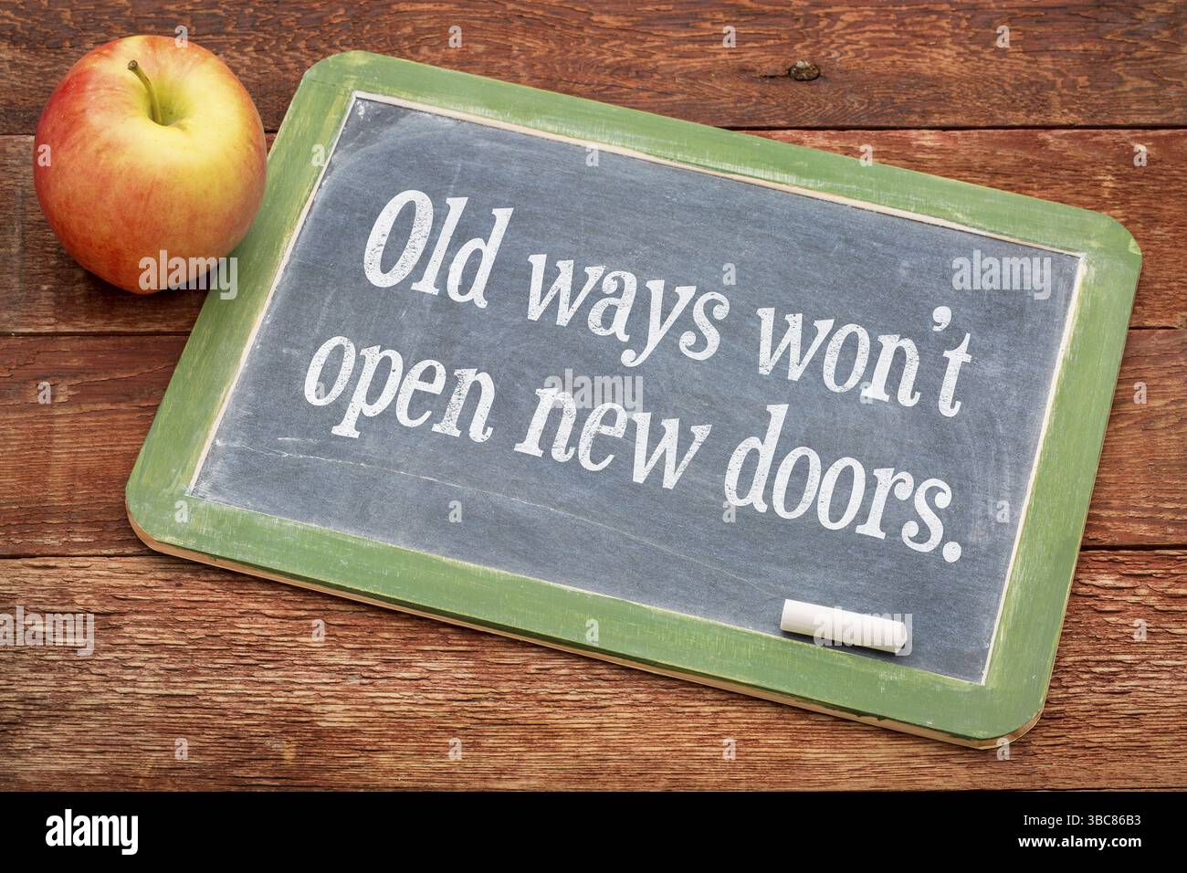 Old ways do not open new doors - motivational quote on a slate ...