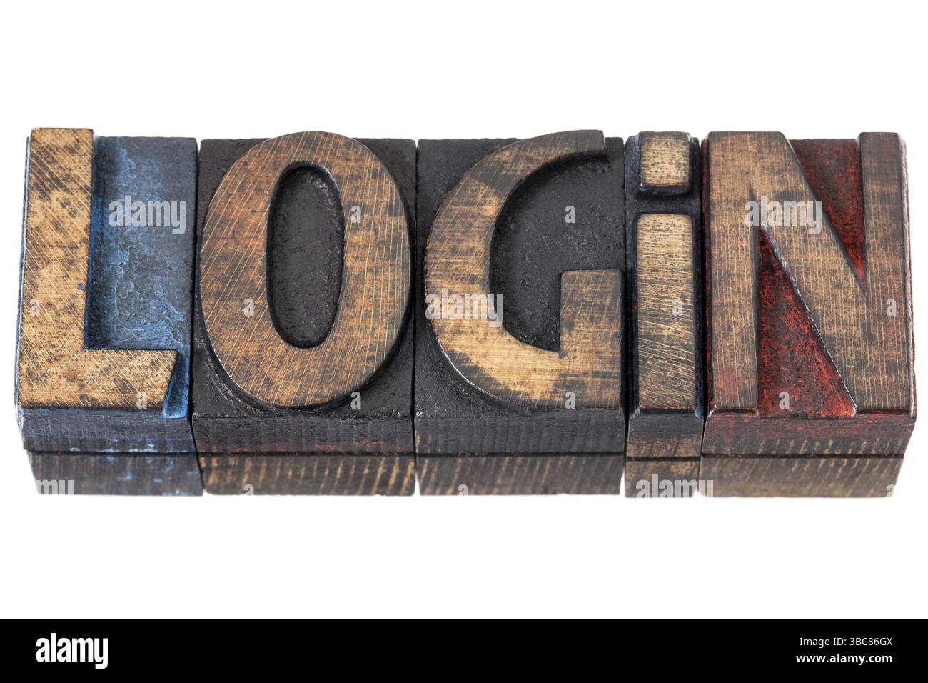 Login - isolated word in vintage letterpress wood type blocks Stock ...