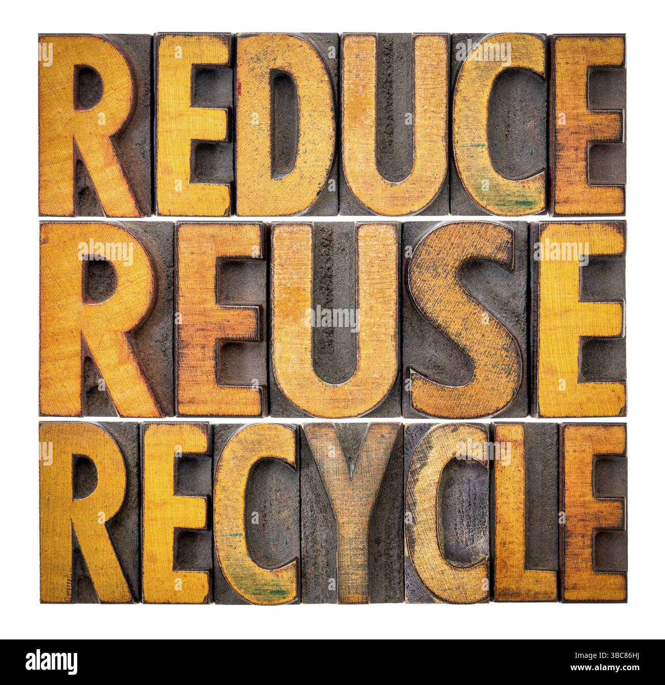 Reduce, reuse and recycle - isolated word abstract in vintage wooden letterpress type blocks ...