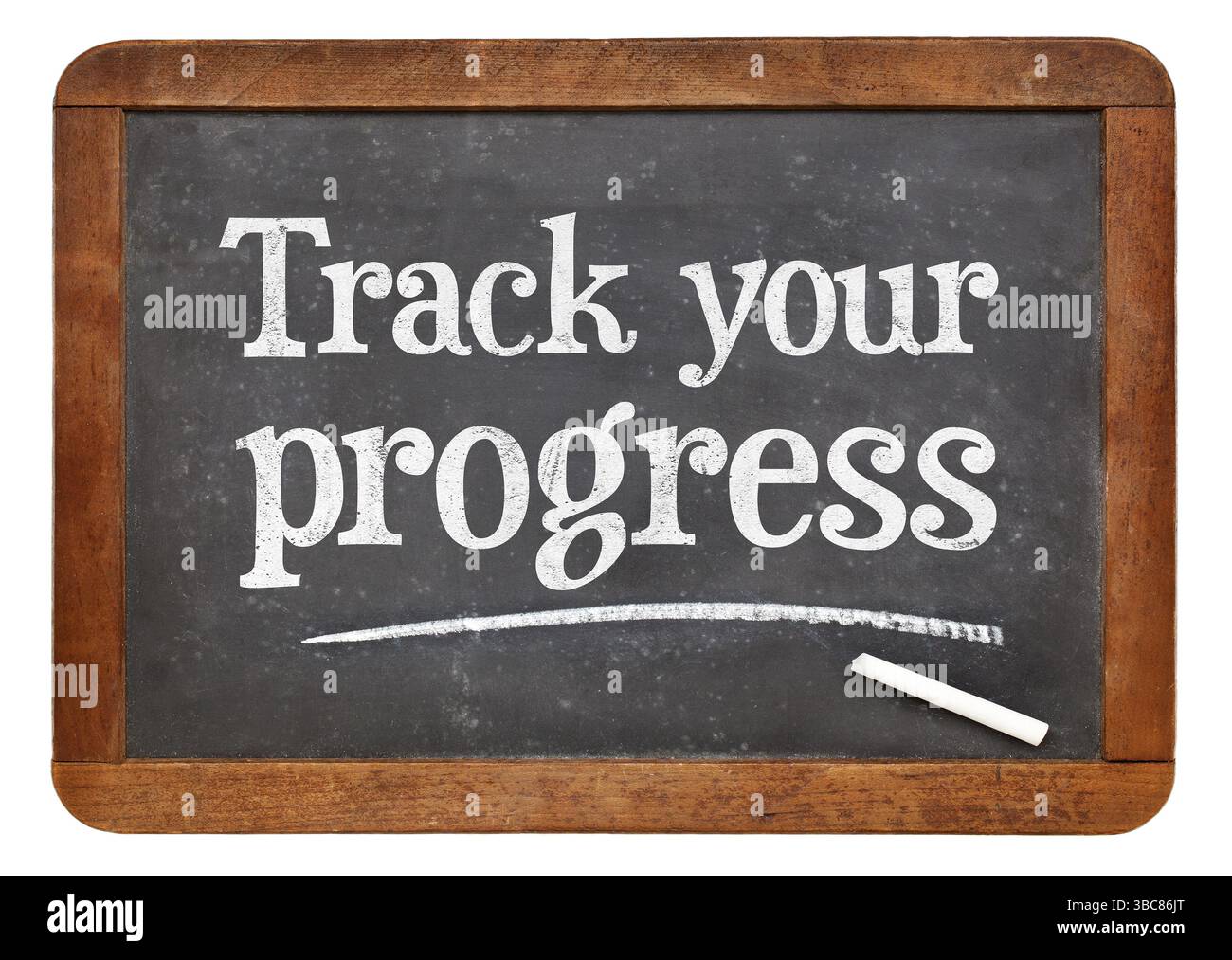 Track your progress advice - white chalk text on a vintage slate ...