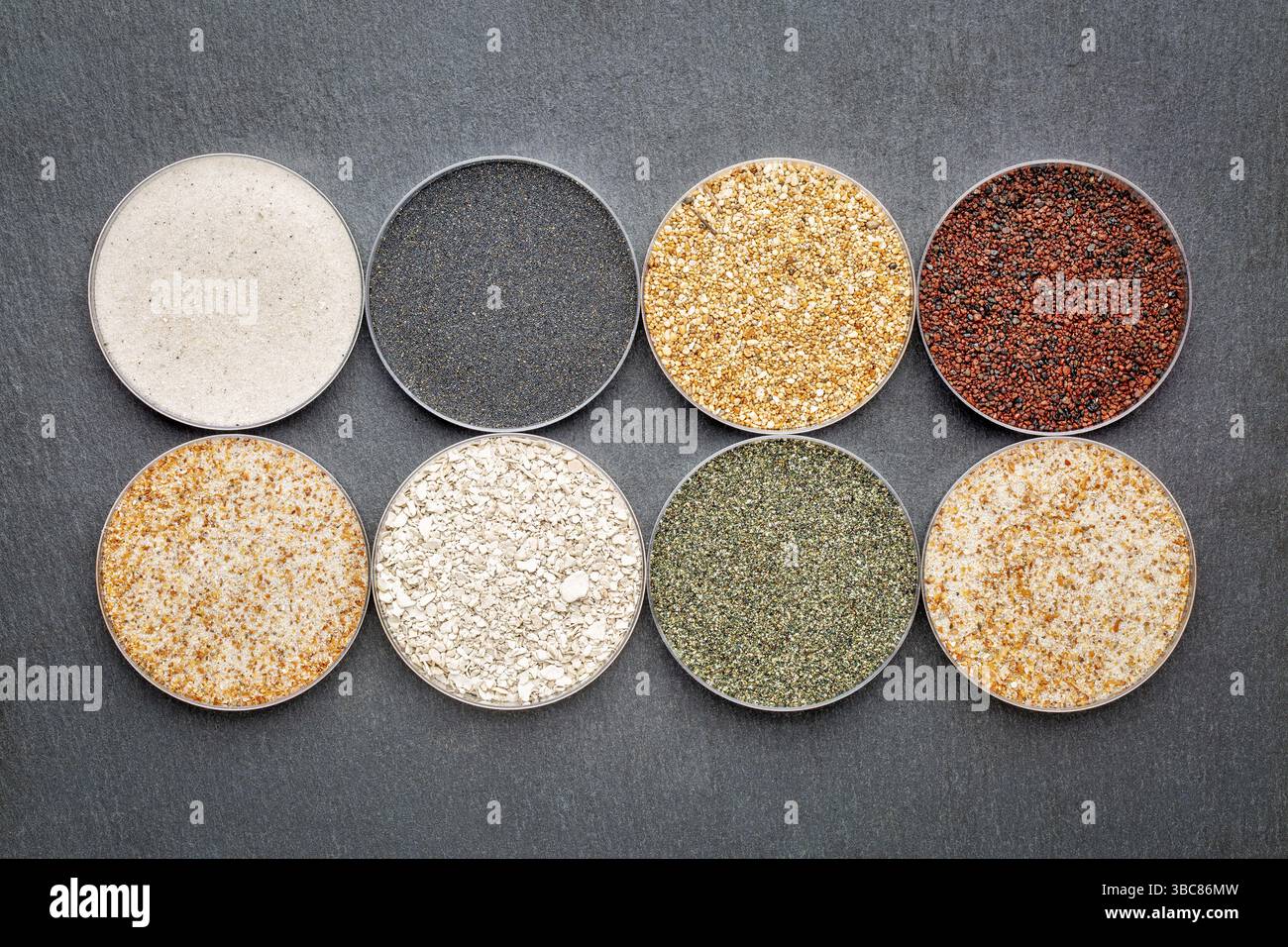 Sand samples from beaches in Florida, California and Hawaii - top view ...