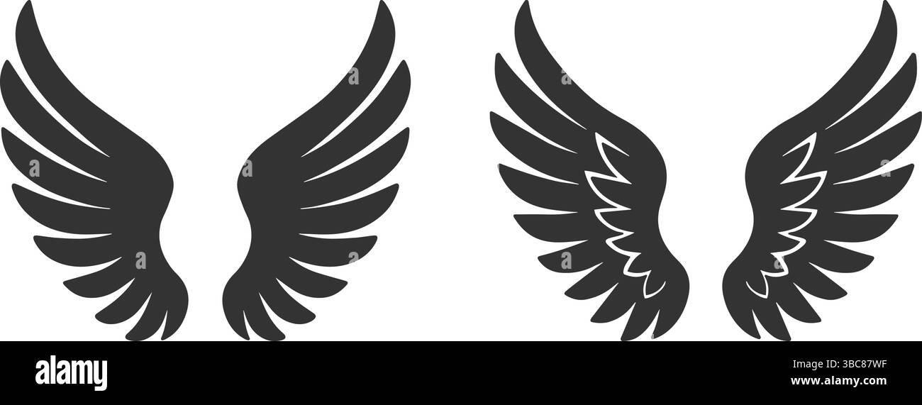 Wings icons symbol shape set. Angel wings icon silhouette. Eagle, bird ...