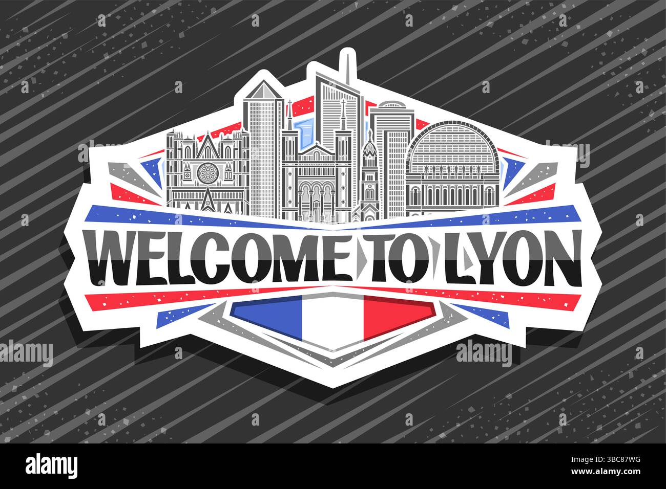 Vector logo for Lyon, decorative cut paper tag with detailed ...