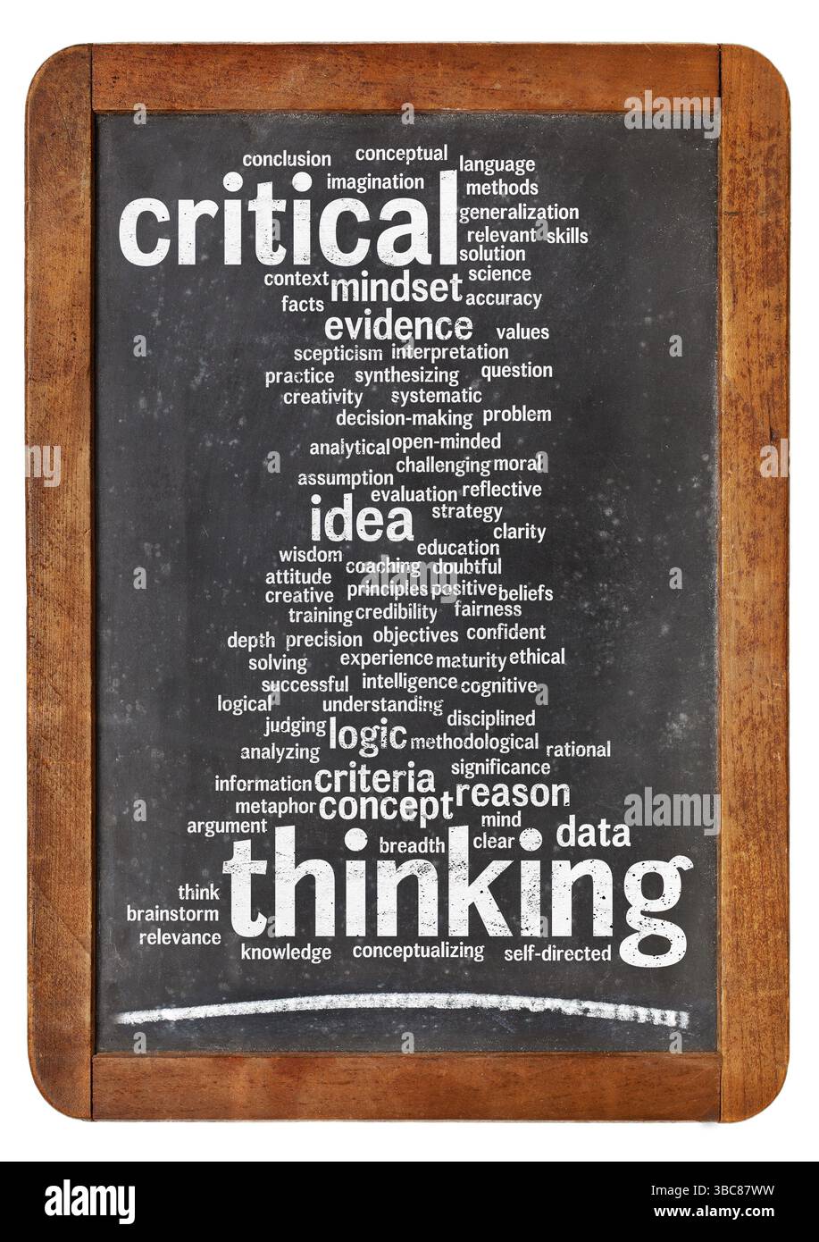 Critical thinking word cloud on a vintage blackboard isolated on white ...