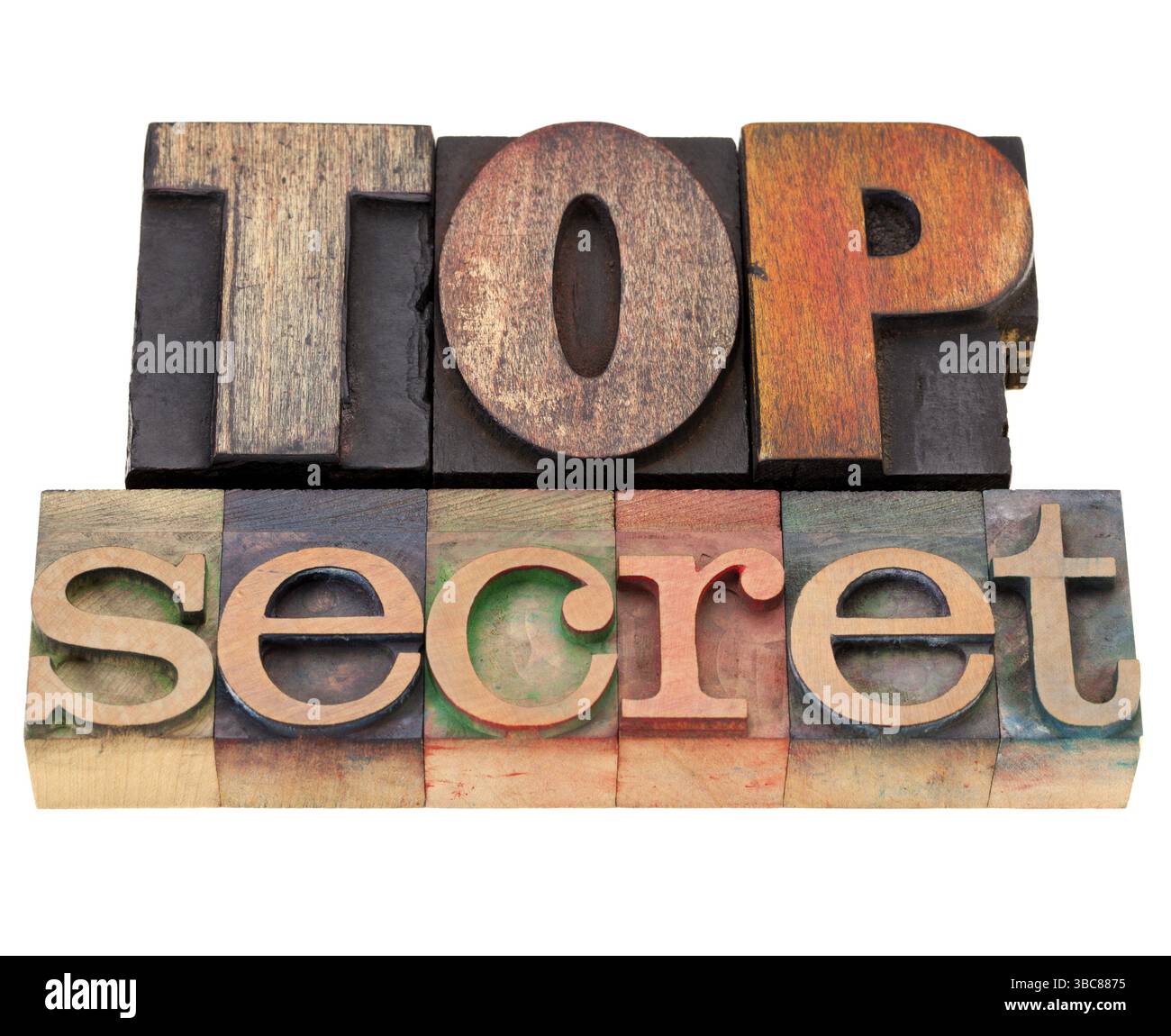 Conspiracy concept - top secret isolated words in vintage wood ...