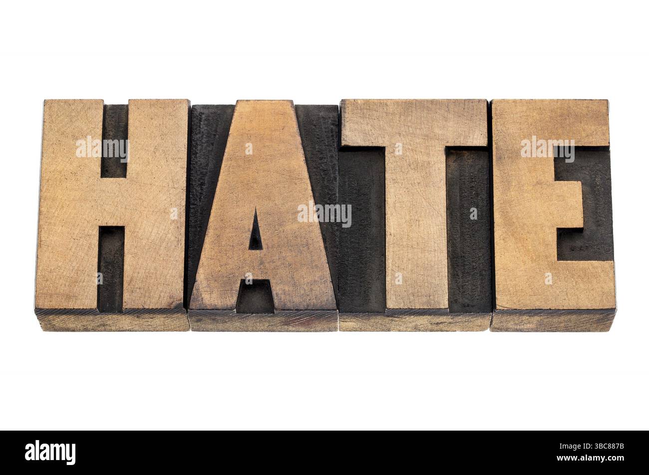 Hate word - isolated text in vintage letterpress wood type Stock Photo ...