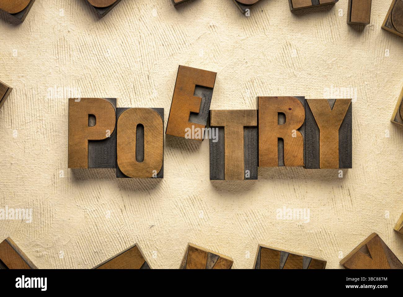 Poetry word abstract - text in vintage letterpress wood type printing ...