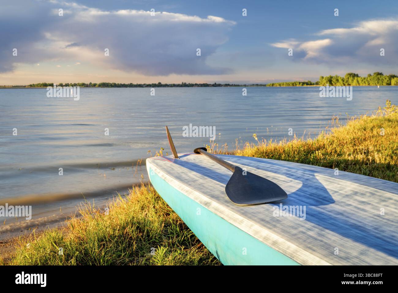 Stand up paddleboard with a paddle on a lake shore in Colorado (Boyd ...