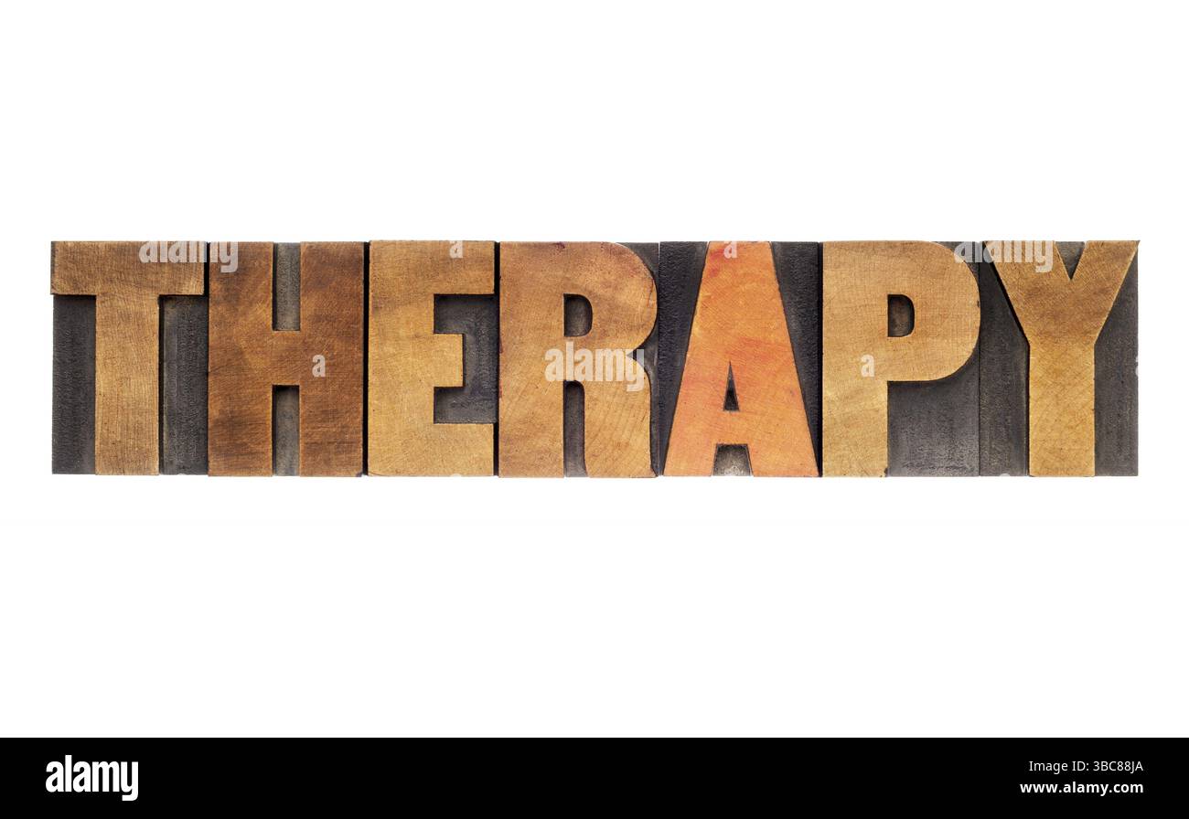Therapy word - isolated text in letterpress wood type Stock Photo - Alamy