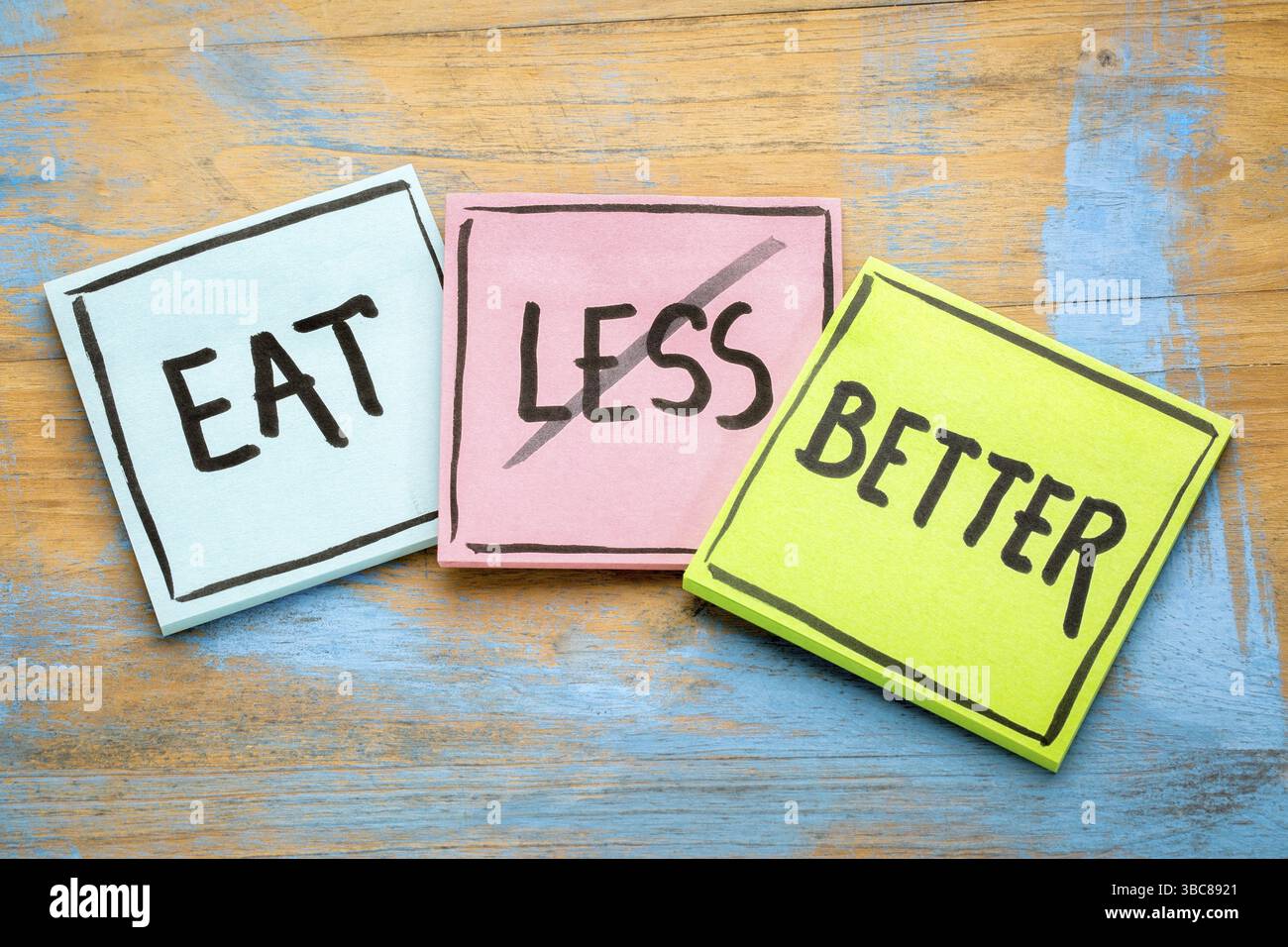 Eat better (not less) - healthy eathing concept - handwriting on sticky ...