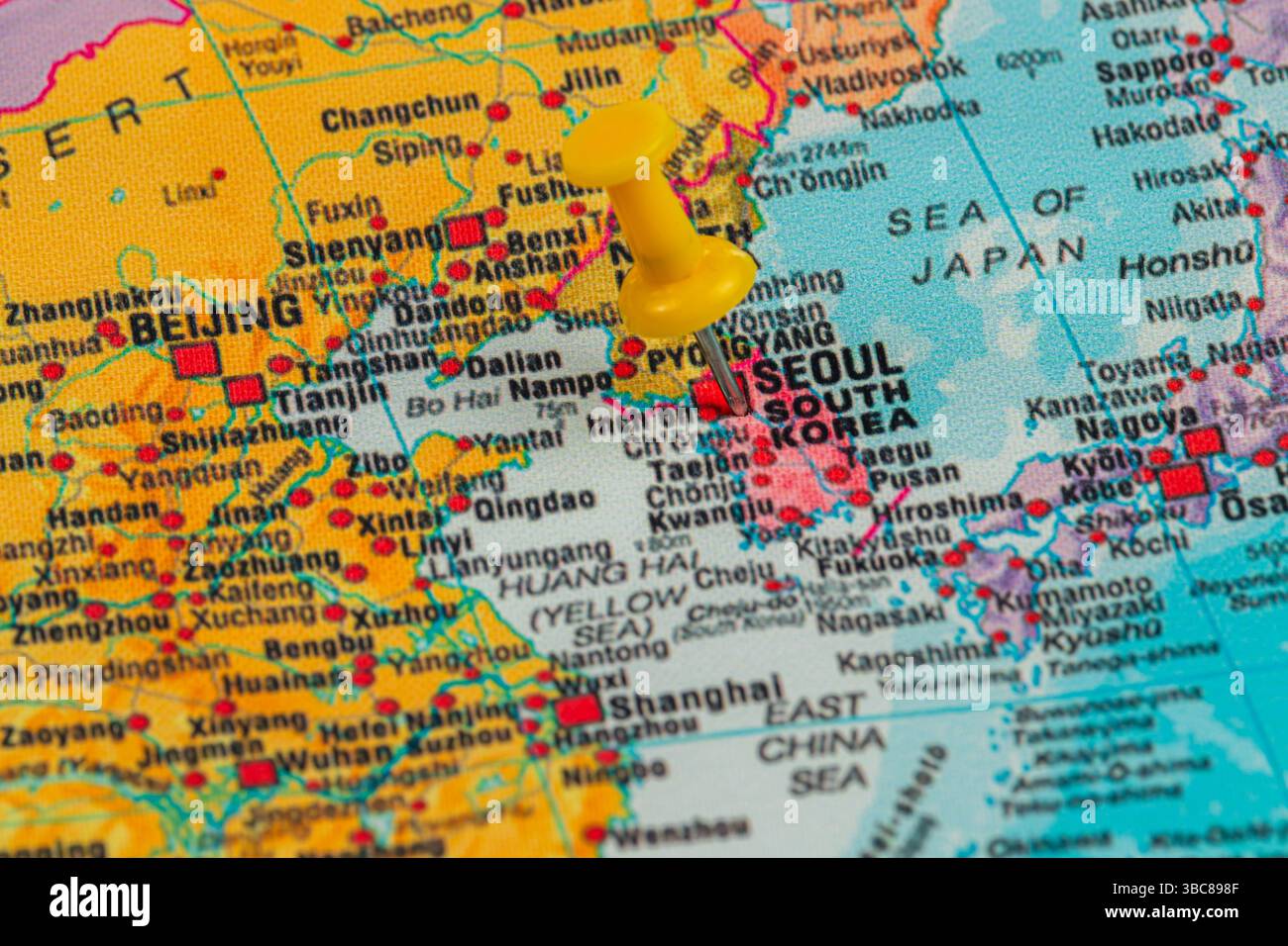 A pin marks Seoul on a detailed map of East Asia, showcasing major ...