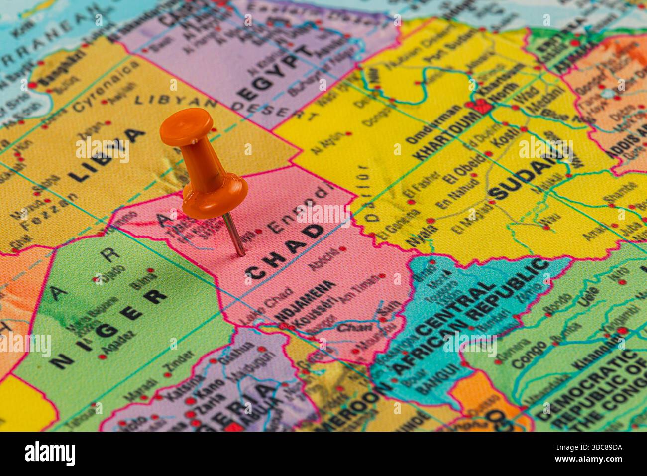 A colorful map of Africa displays various countries with Chad clearly ...