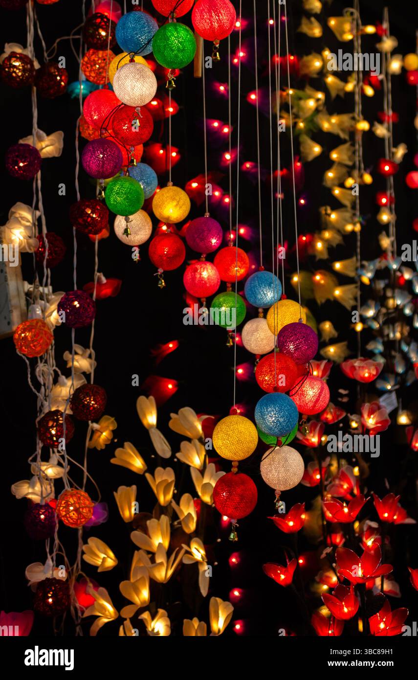 Colorful Decorative Ball Lights and Garlands Stock Photo - Alamy