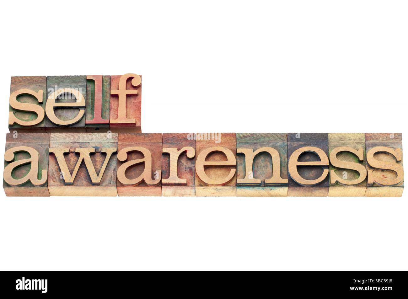 Self-awareness word - spiritual concept - isolated text in letterpress ...